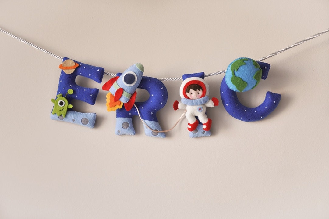 Felt Name Banner, Outer Space Name Banner, Nursery Decor, Personalized ...