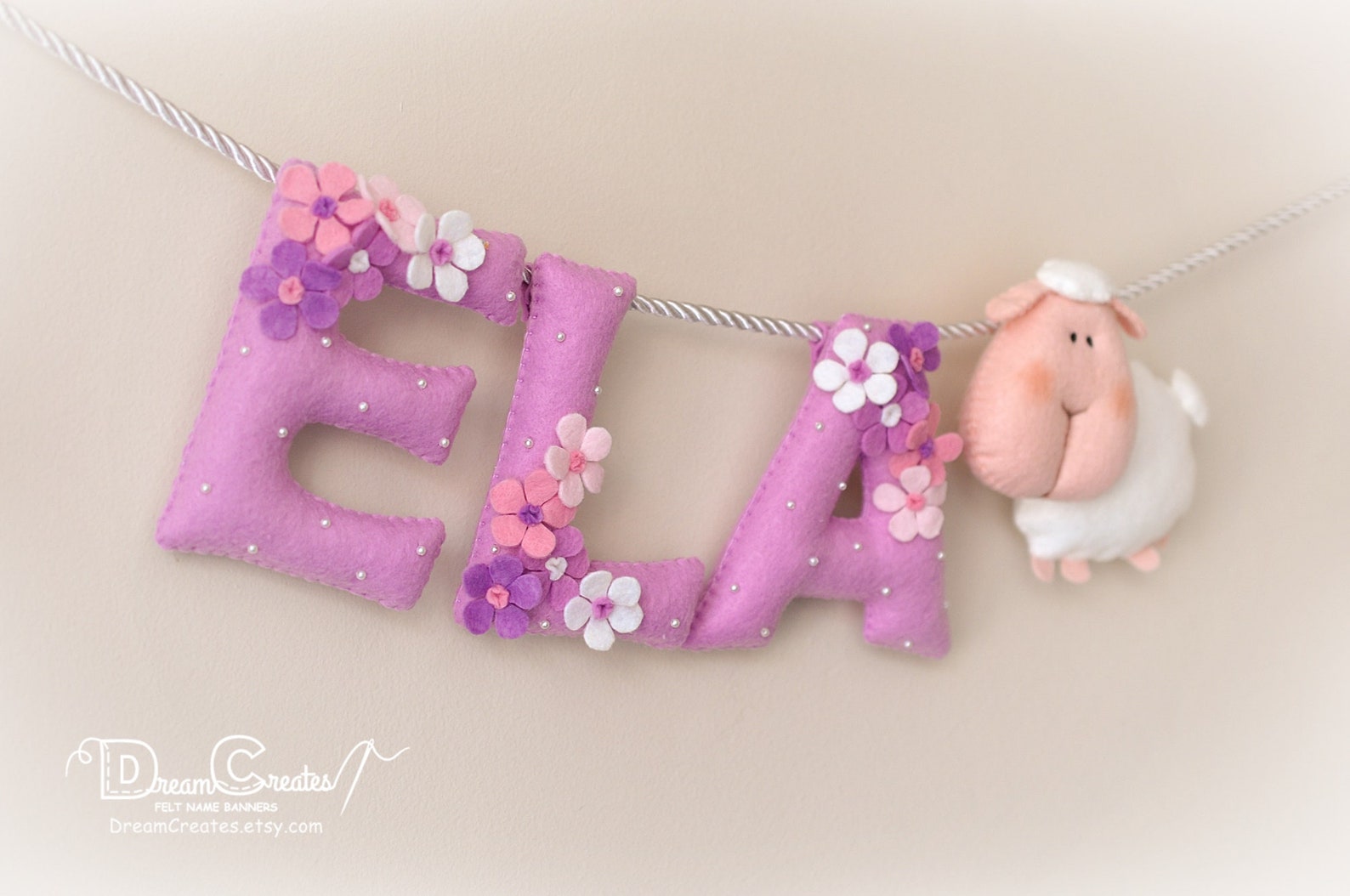 Nursery Decor Baby Name Sign Sheep Floral Decor Felt Name - Etsy
