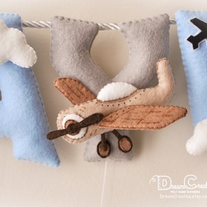Baby Name Sign, Airplane and Clouds Nursery Decor, Felt Name Banner ...