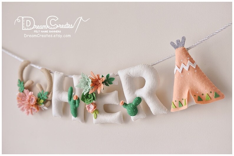 Floral Antlers Felt Name Banner: Tribal Nursery Decor - Etsy