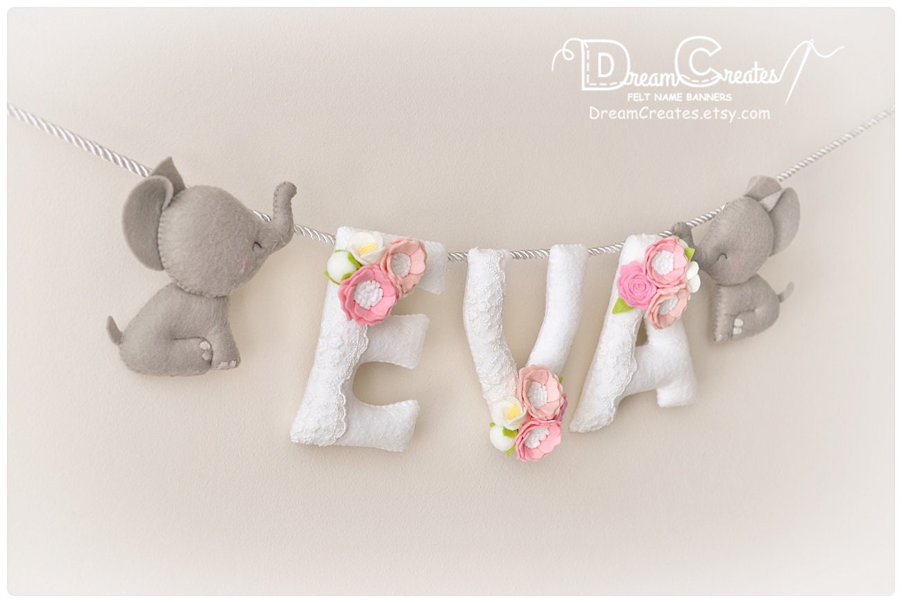 Baby Name Sign Elephants Nursery Decor Baby Room Felt Name - Etsy