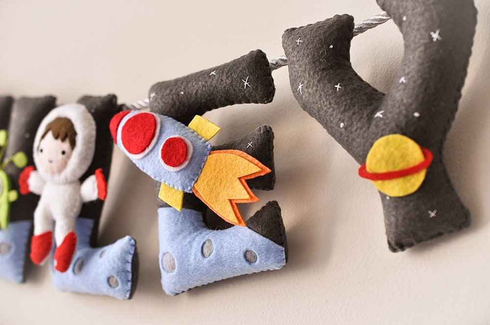 Felt Name Banner Outer Space Banner Nursery Decor Baby - Etsy
