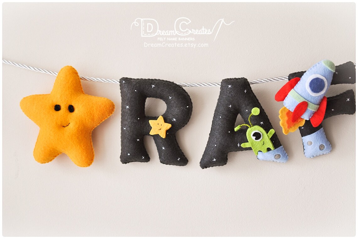 Nursery Boy Decor Outer Space Name Banner Astronaut Baby | Etsy
