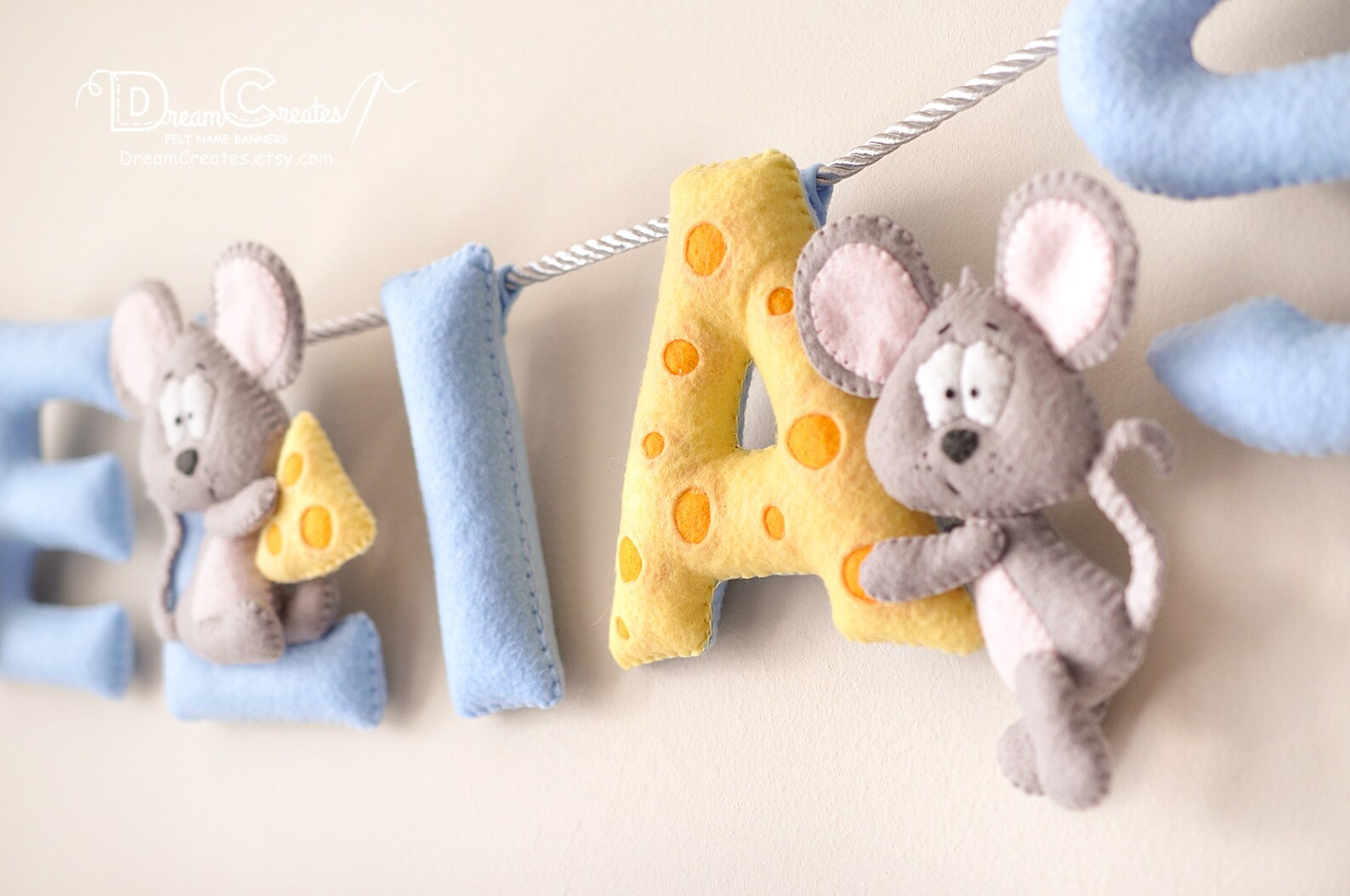 Nursery Decor, Mouse Cheese Decor, Mice Baby Decor, Felt Name Banner ...