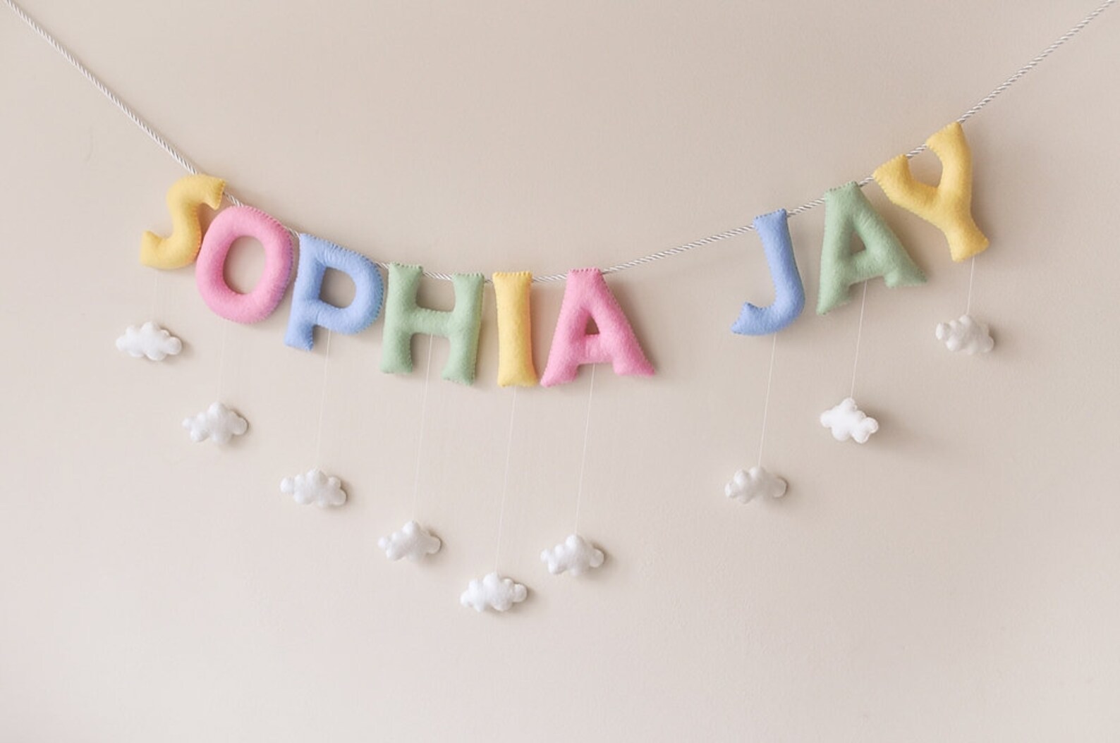 Felt Name Banner Colorful Nursery Decor With Clouds - Etsy