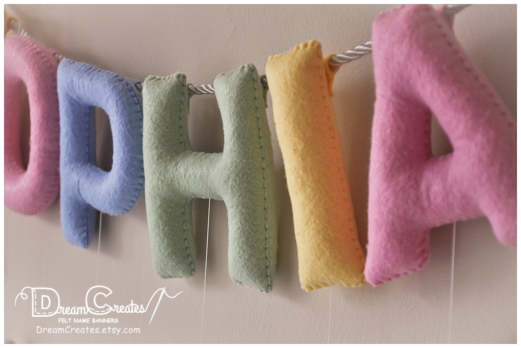 Felt Name Banner Colorful Nursery Decor With Clouds - Etsy
