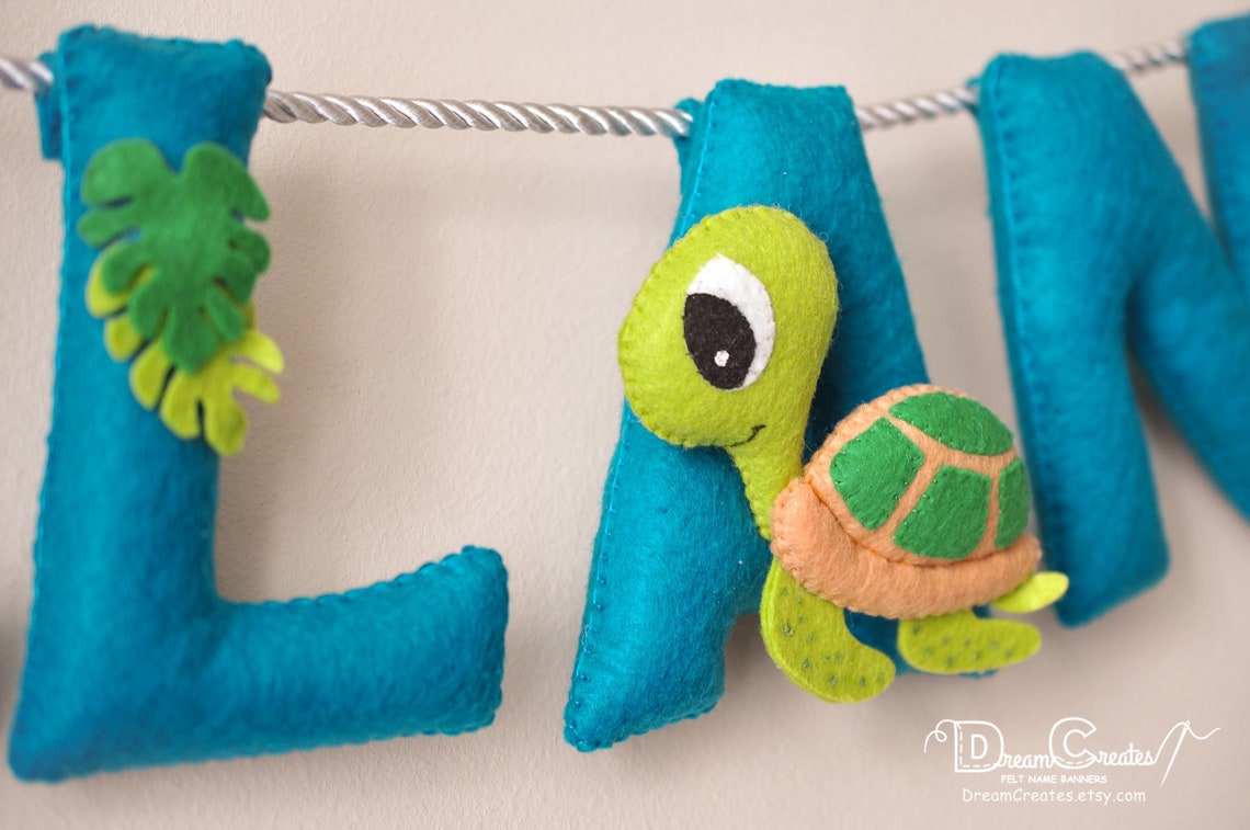 Baby name sign Turtles nursery decor felt name banner baby | Etsy