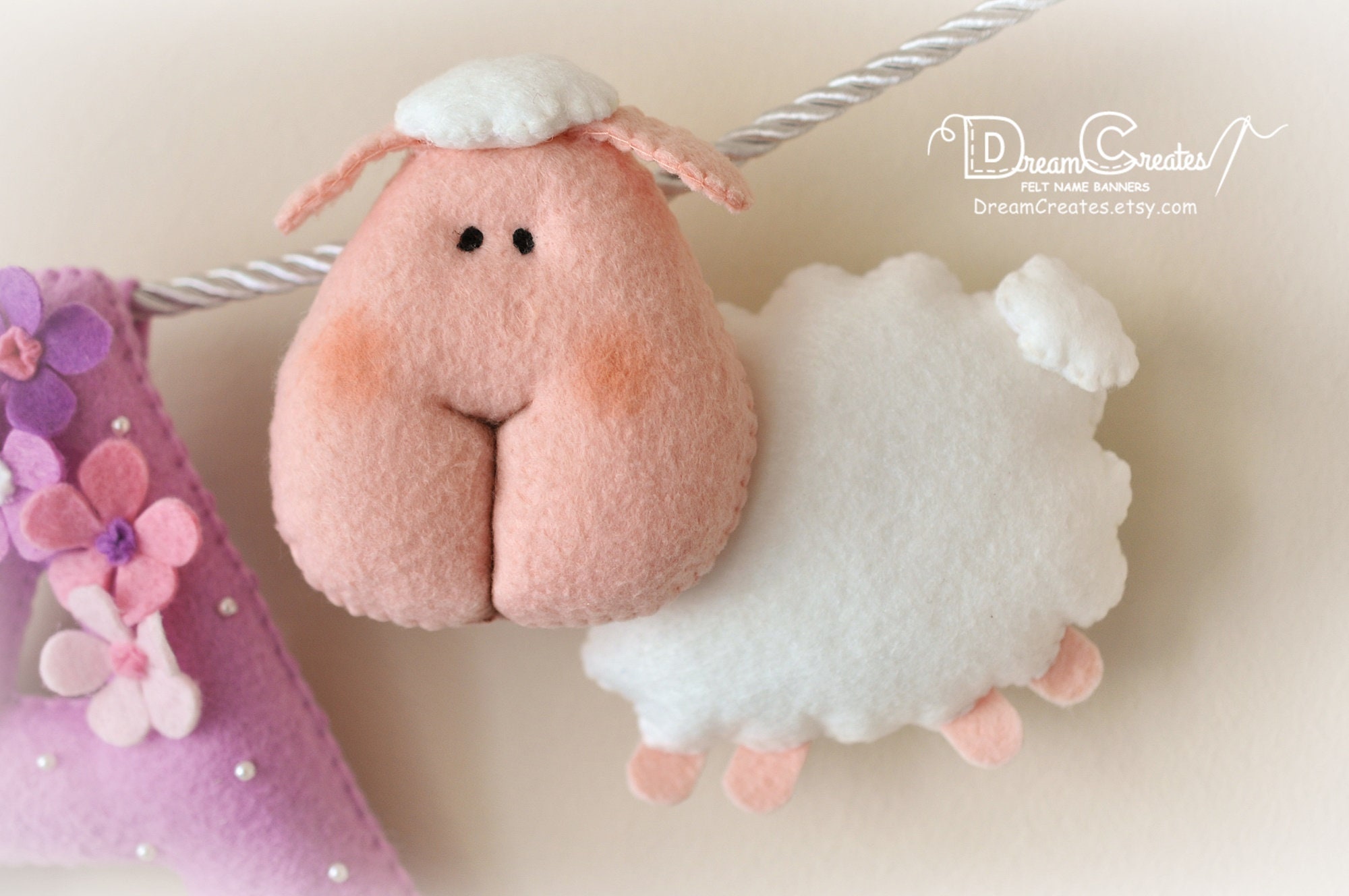 Nursery decor baby name sign Sheep floral decor felt name | Etsy