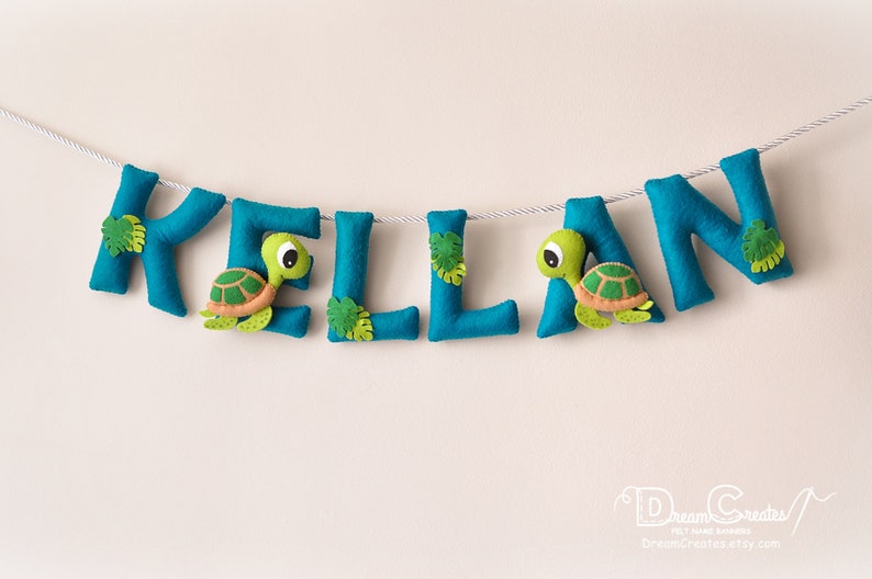 Baby Name Sign, Turtles Nursery Decor, Felt Name Banner, Baby Shower ...