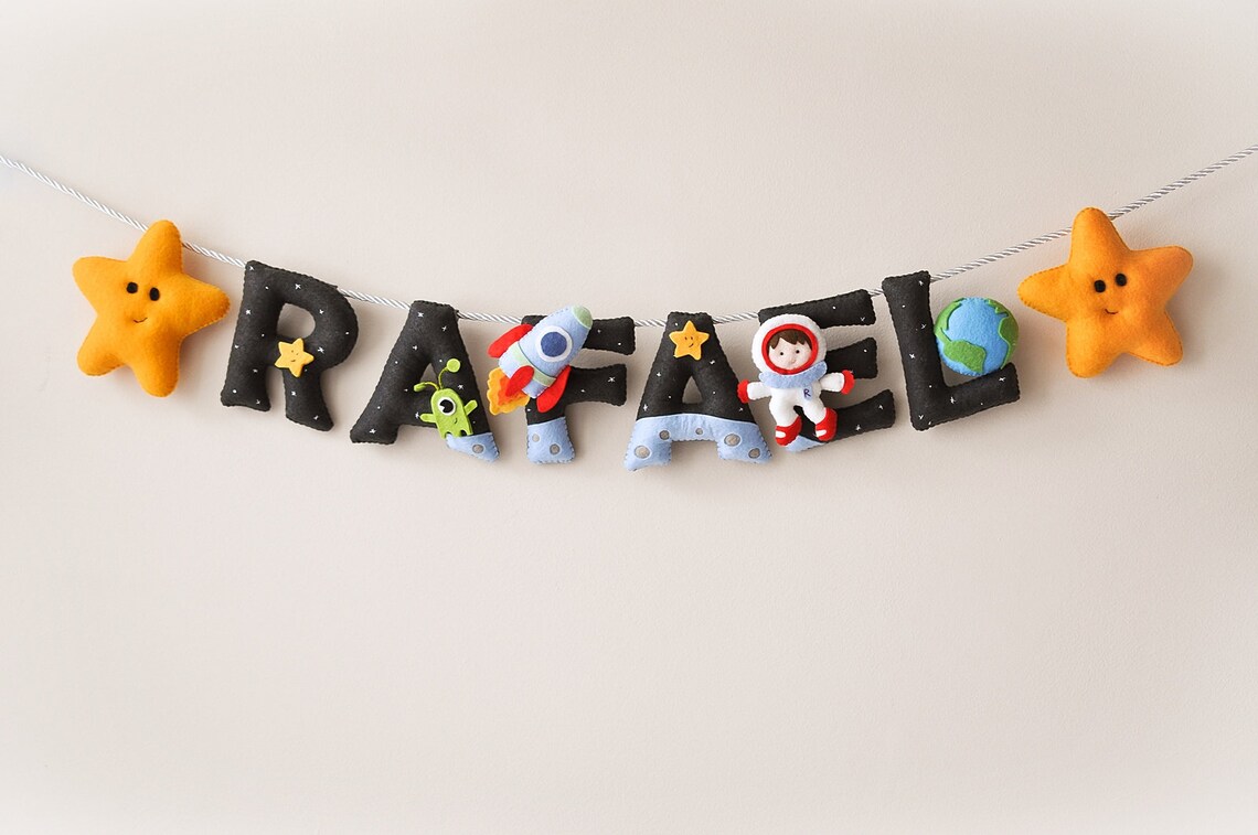 Nursery Boy Decor Outer Space Name Banner Astronaut Baby - Etsy