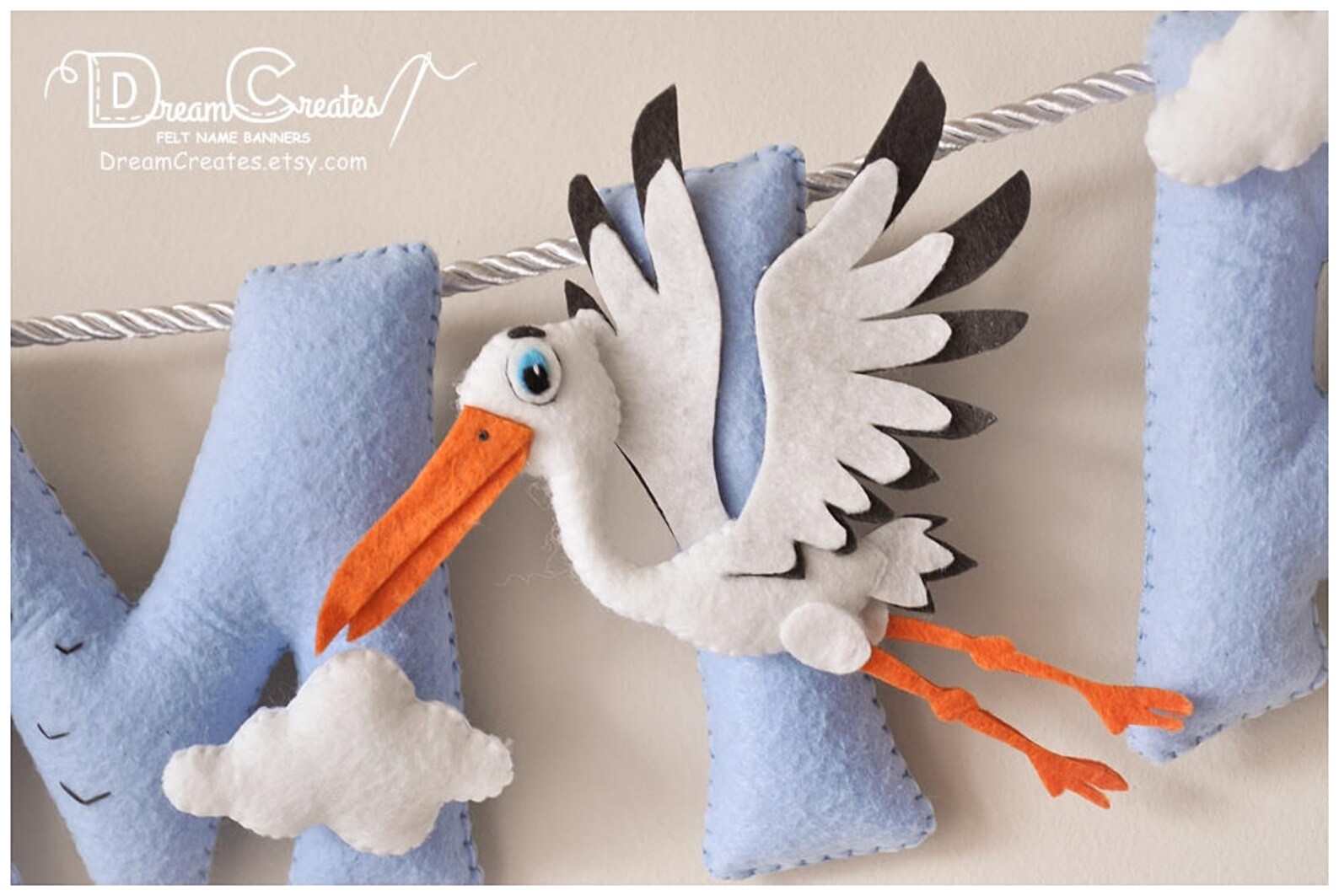 Felt Name Banner Stork Nursery Decor Personalized Gift Felt - Etsy