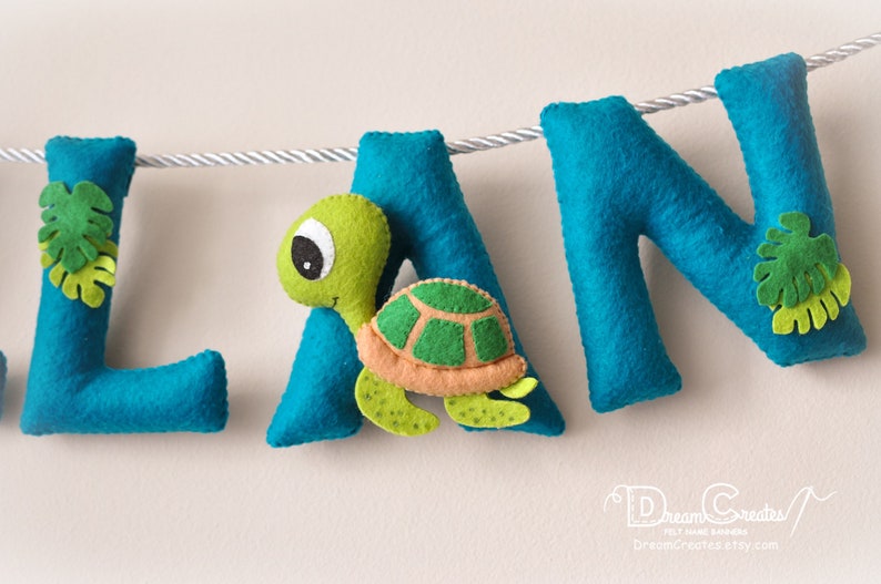 Baby Name Sign, Turtles Nursery Decor, Felt Name Banner, Baby Shower ...