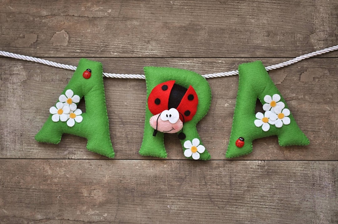Felt Name Banner, Ladybug Banner, Nursery Decor, Nursery Name Banner ...