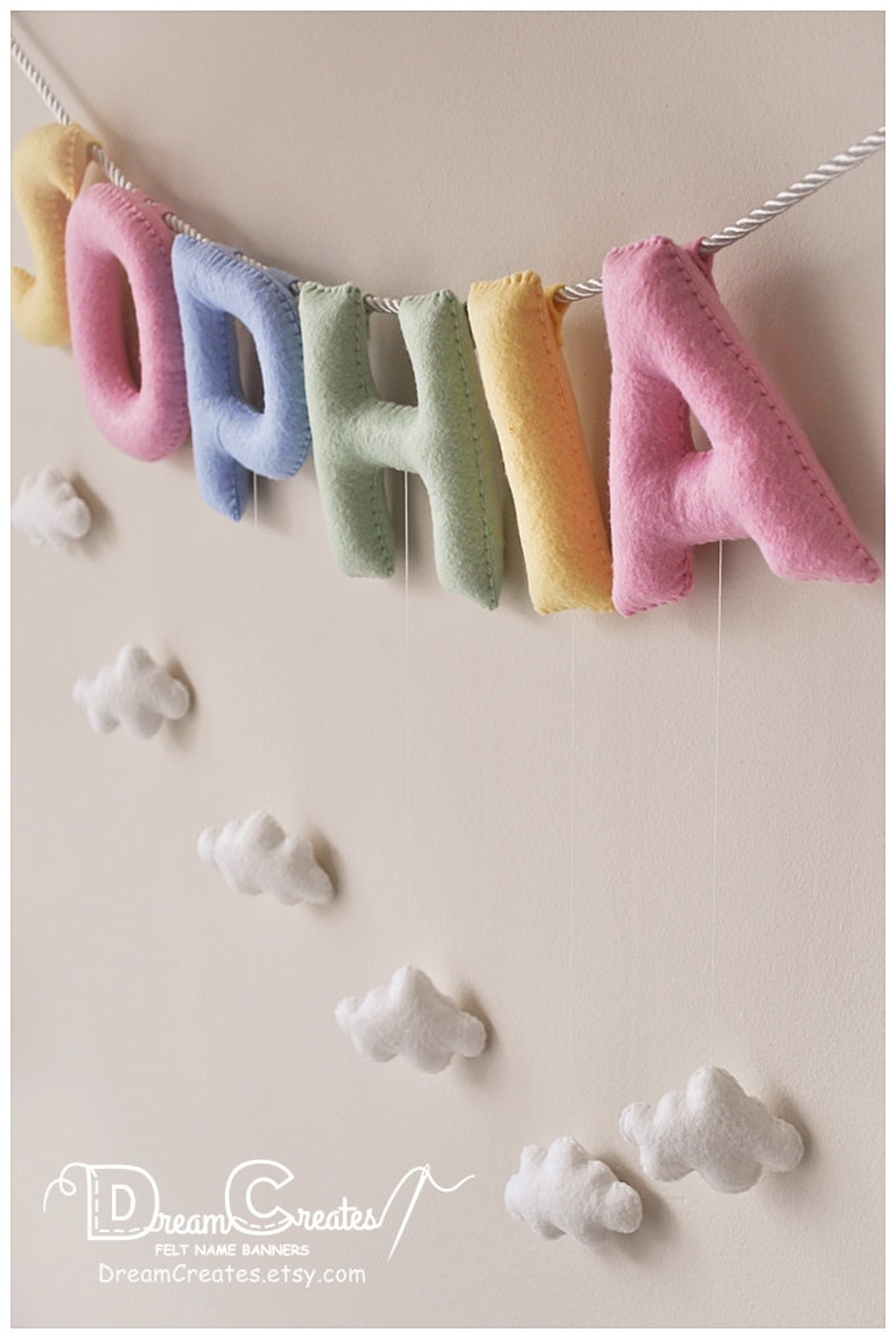 Felt Name Banner Colorful Nursery Decor With Clouds - Etsy