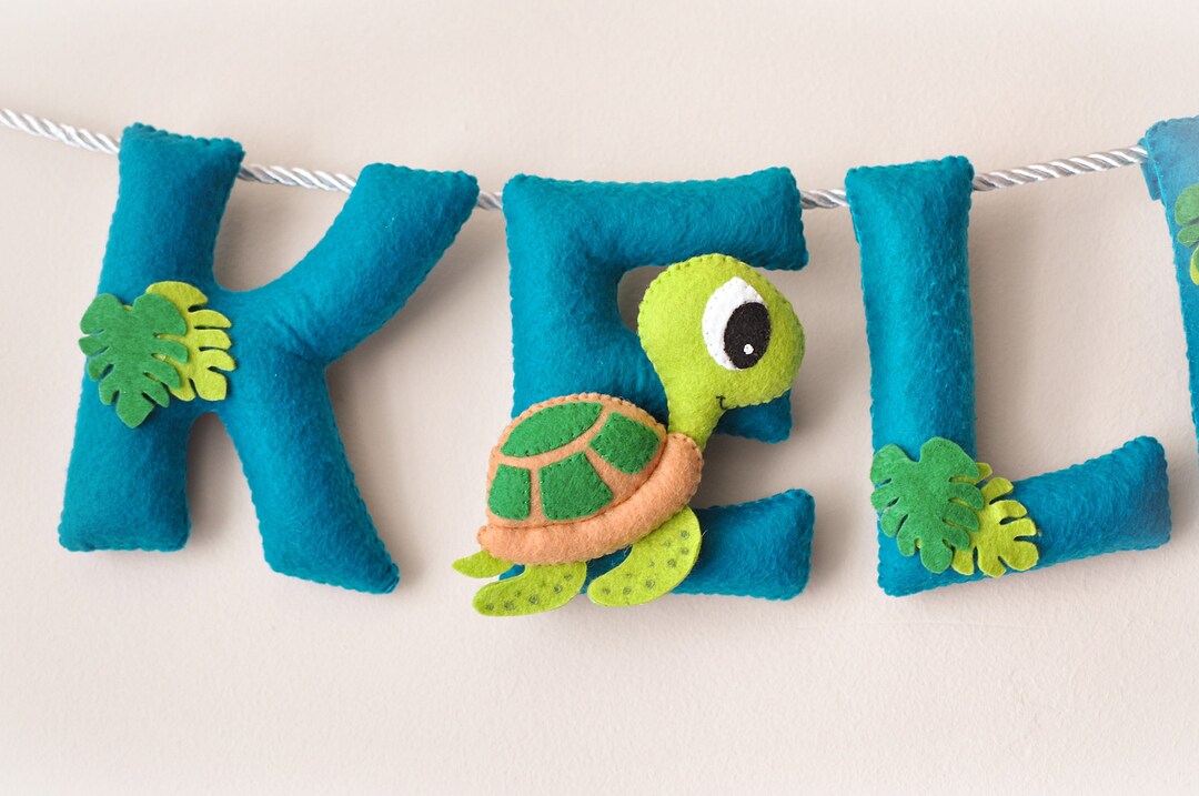 Baby Name Sign, Turtles Nursery Decor, Felt Name Banner, Baby Shower ...