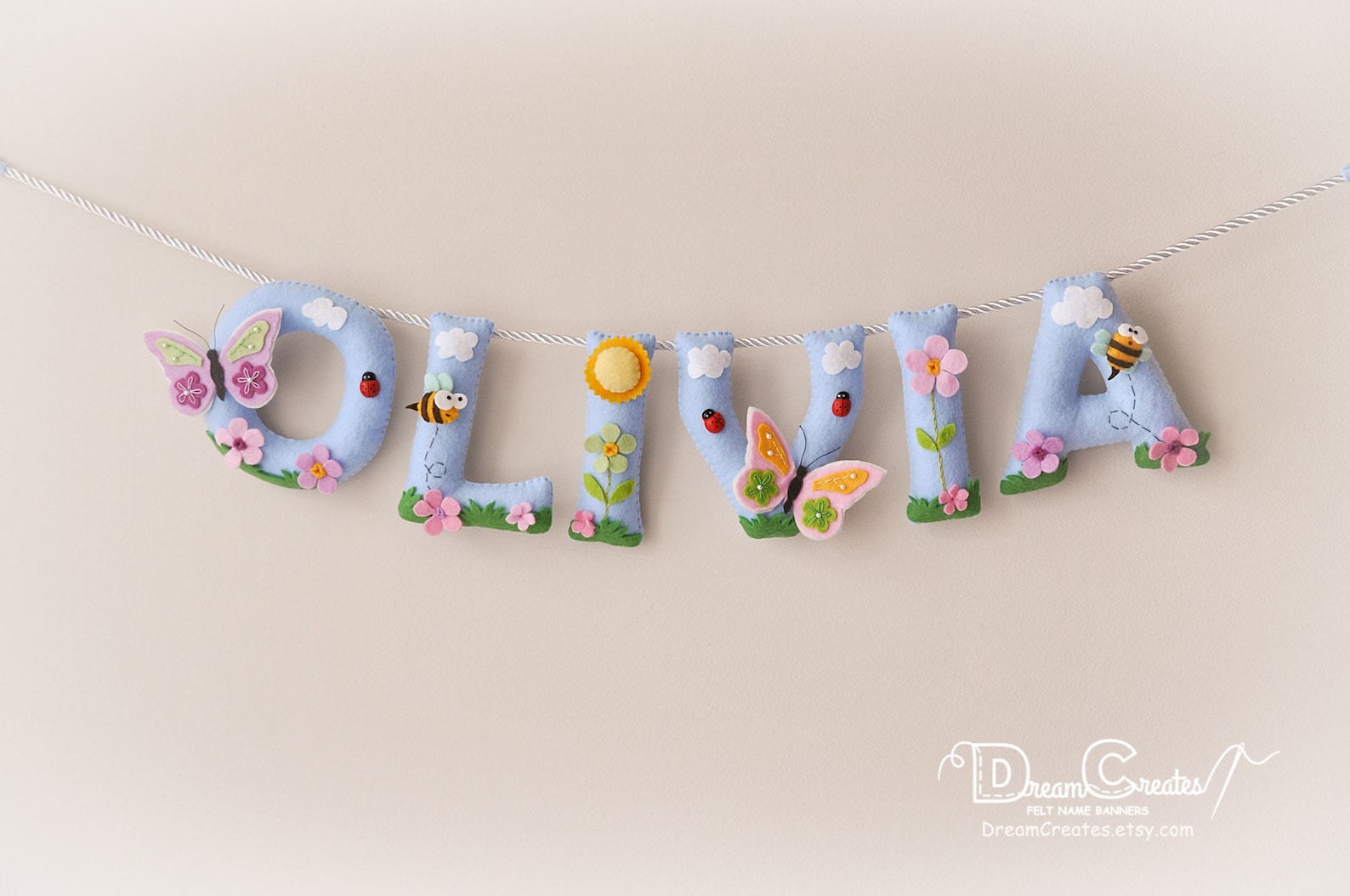Baby Name Sign Sunny Day Decor Nursery Decor Felt Name - Etsy
