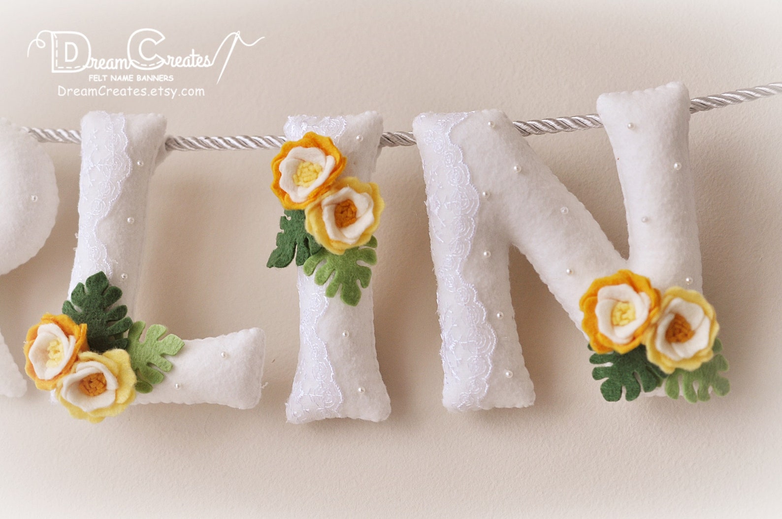 Nursery Wall Art Felt Name Banner Floral Nursery Decor Baby | Etsy