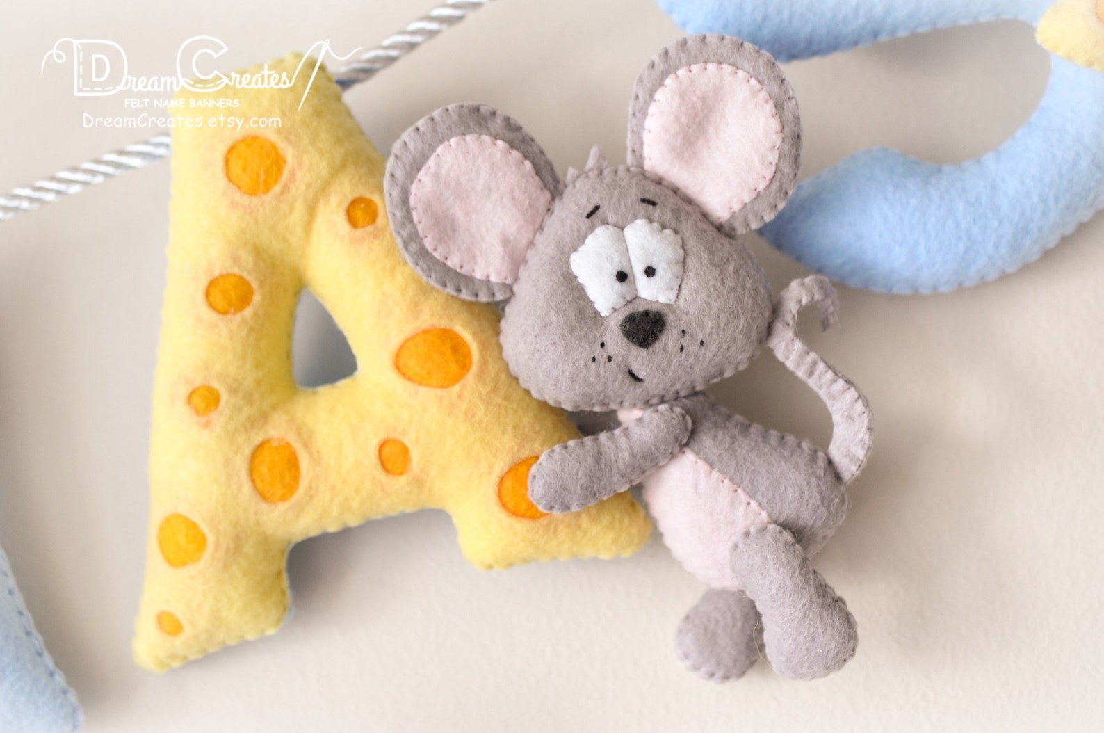 Nursery Decor, Mouse Cheese Decor, Mice Baby Decor, Felt Name Banner ...