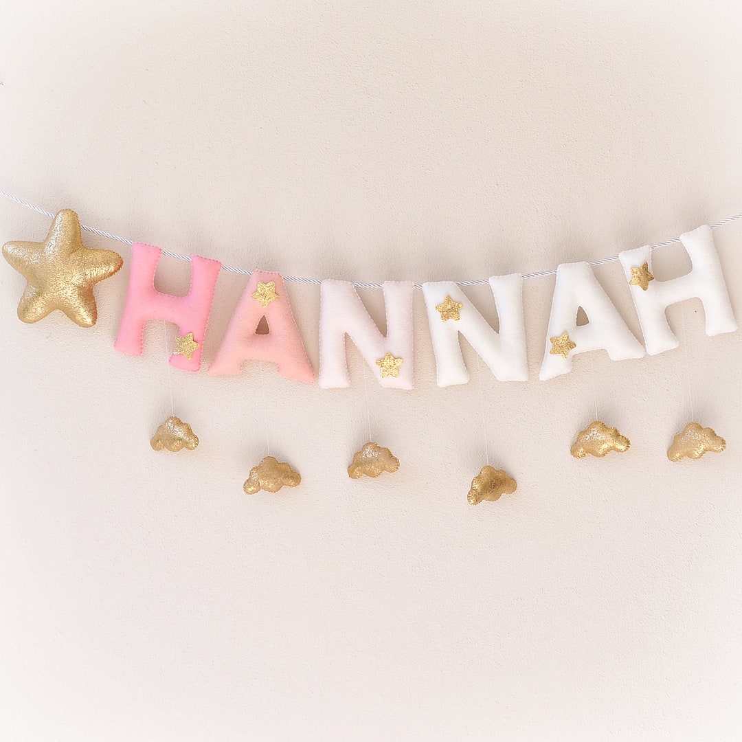 Custom Baby Name, Gold Stars and Clouds Nursery Decor, Baby Name Reveal ...