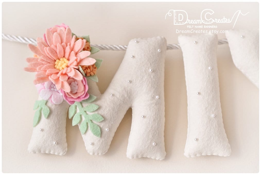 Baby Name Sign Felt Name Banner Pastel Flowers Nursery | Etsy Australia