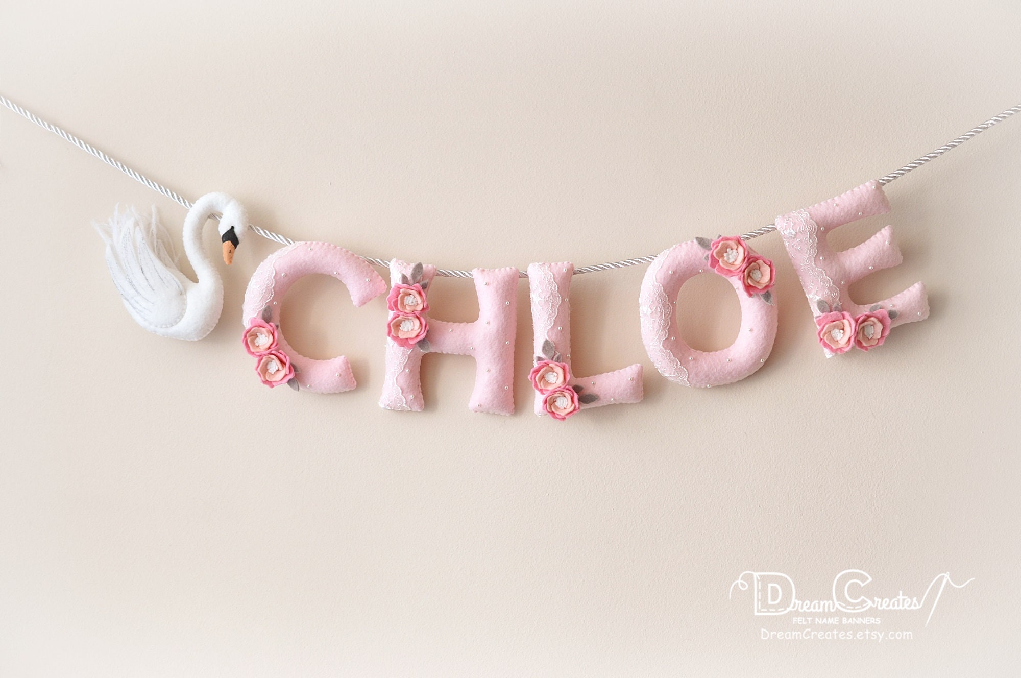 Baby Name Sign, Swan Nursery Decor, Felt Name Banner, Baby Shower Gift ...