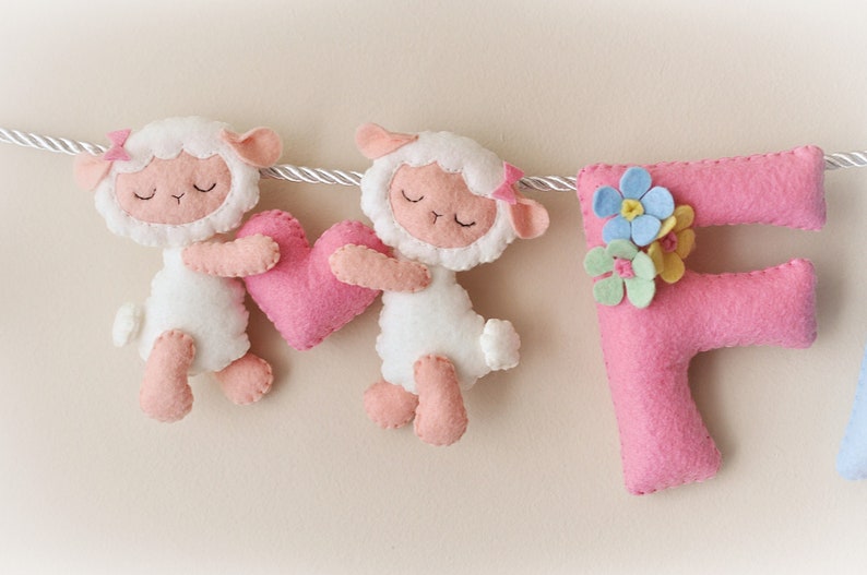 Baby Name Sign Sheep Nursery Decor Felt Name Banner Baby - Etsy