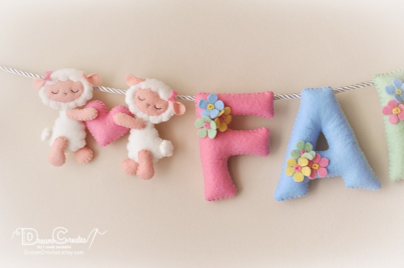 Baby Name Sign Sheep Nursery Decor Felt Name Banner Baby - Etsy