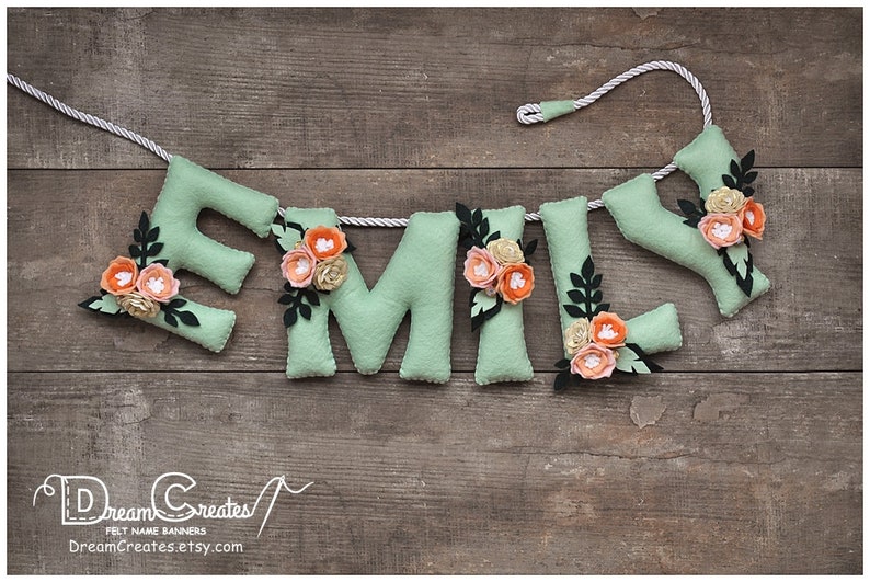 Felt Name Banner Floral Rhinestone Nursery Decor Nursery | Etsy