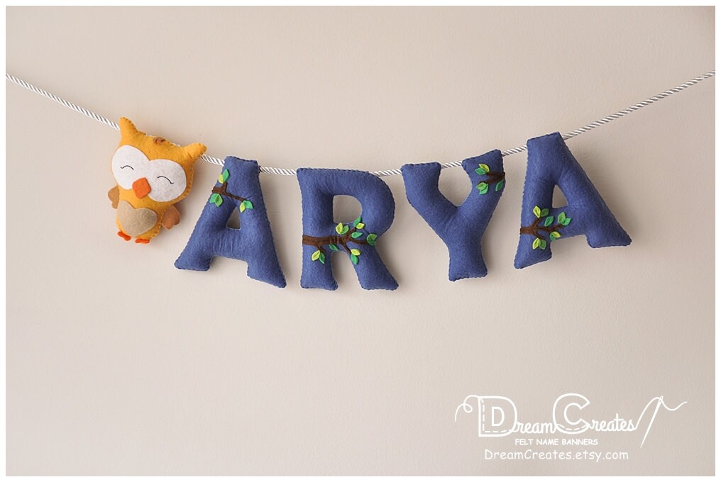 Felt Name Banner Forest Owl Name Banner Nursery Decor Name | Etsy
