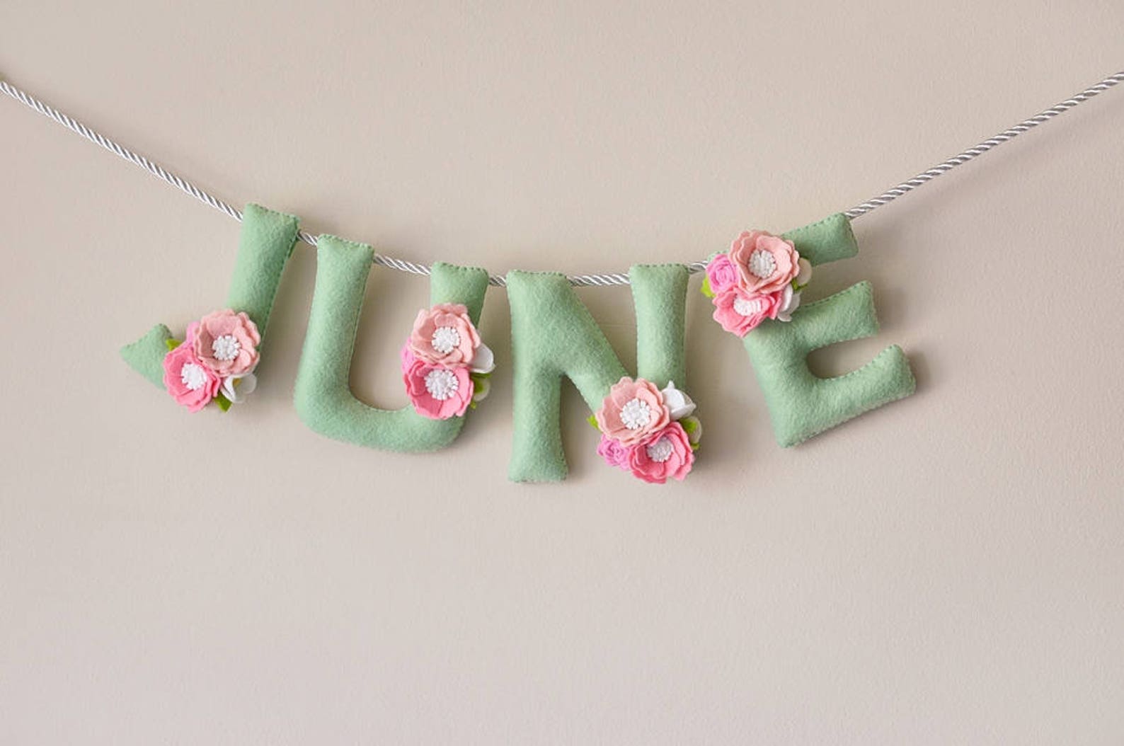 Felt Name Banner Mint Bouquet Banner Flower Nursery Decor - Etsy