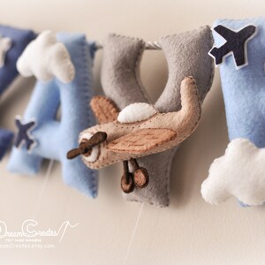 Baby Name Sign, Airplane and Clouds Nursery Decor, Felt Name Banner ...