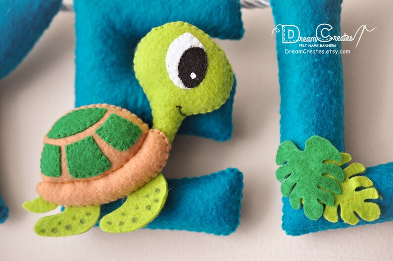 Baby Name Sign, Turtles Nursery Decor, Felt Name Banner, Baby Shower ...