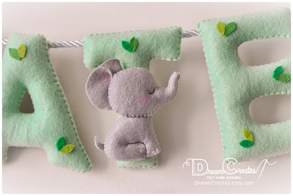 Felt name banner Mint green Safari animals nursery decor | Etsy