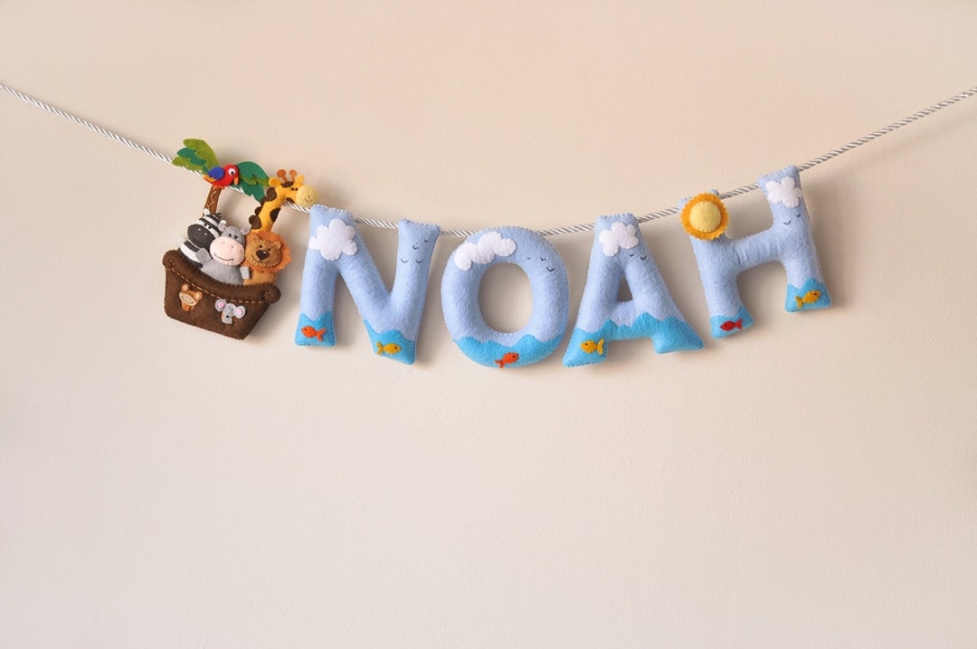 Felt Name Banner, Noah's Ark, Nursery Decor, Baby Room, Personalized ...
