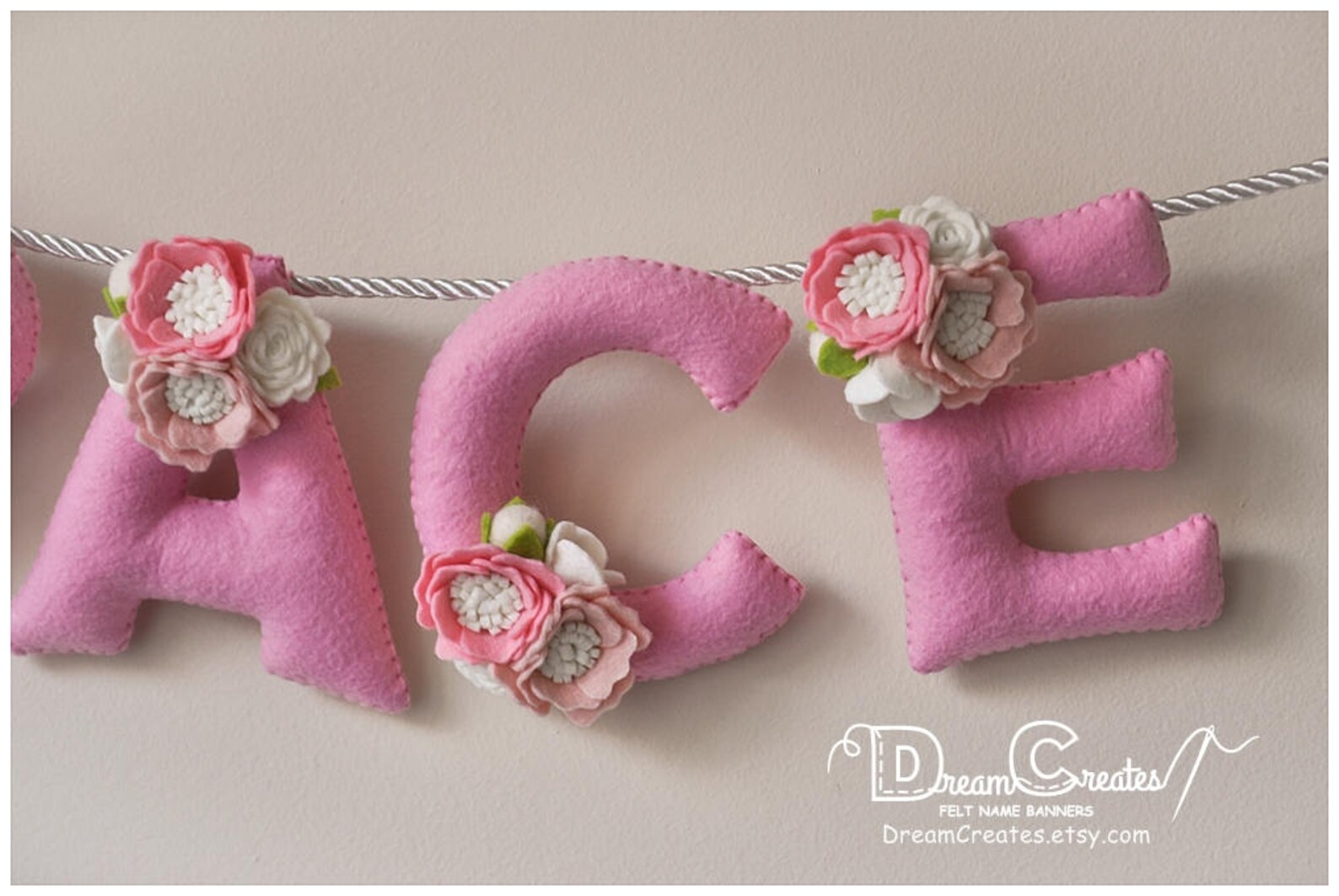 Felt Name Banner Pink Bouquet Banner Floral Nursery Decor - Etsy