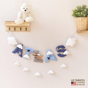 Baby Name Sign, Airplane and Clouds Nursery Decor, Felt Name Banner ...