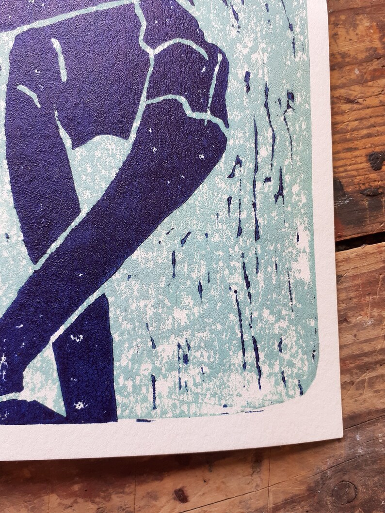 A4 BLUE DANCING SKELETONS Skeleton Lino Cut Skeleton Lino | Etsy