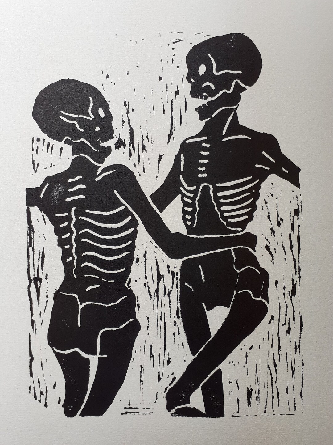 Black Skeletons, Skeleton Lino Cut, Skeleton Lino Print, Free Postage ...