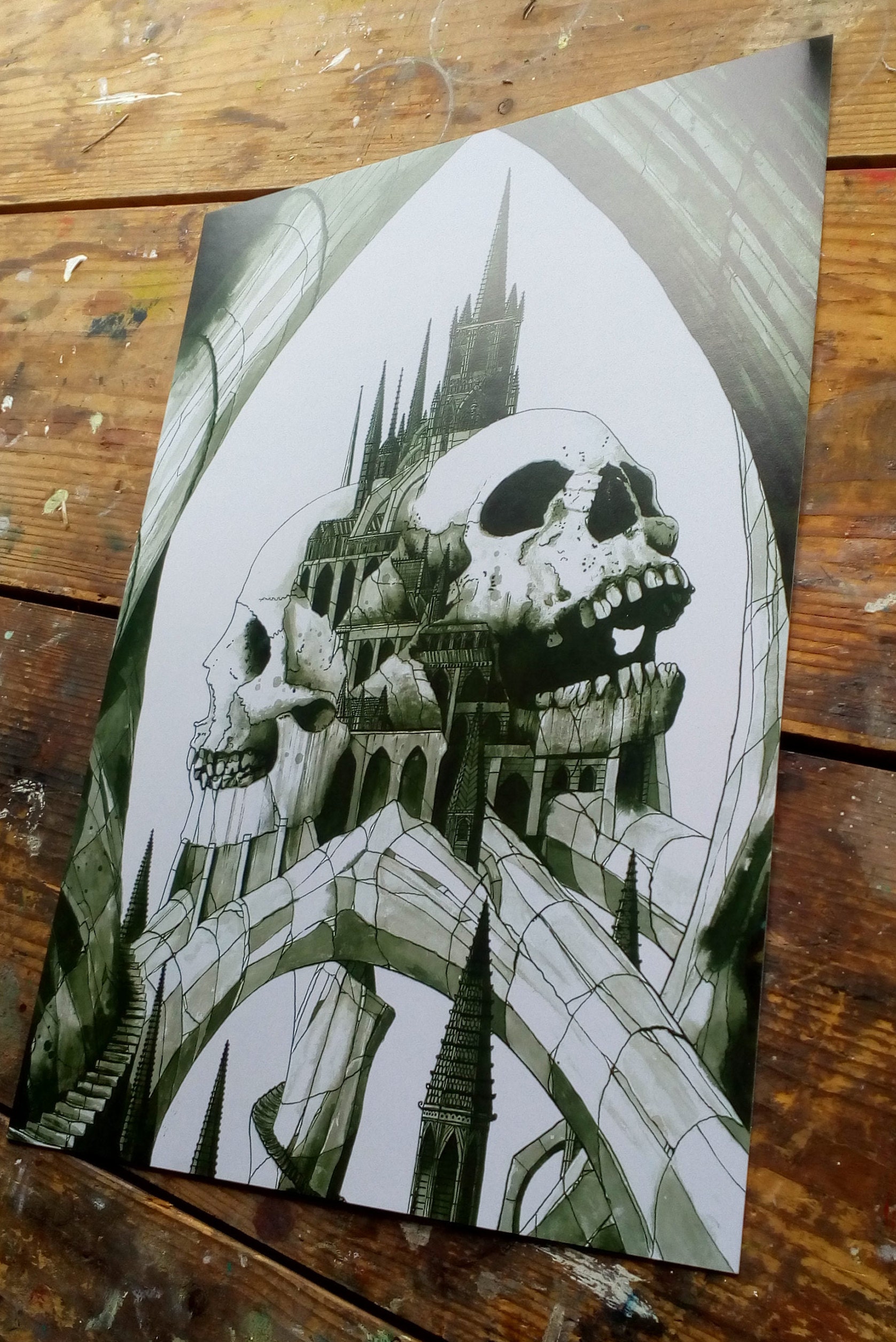 SKULL LANDSCAPE, A4 Print, Skull Picture, Skull Print, Gothic Skull ...