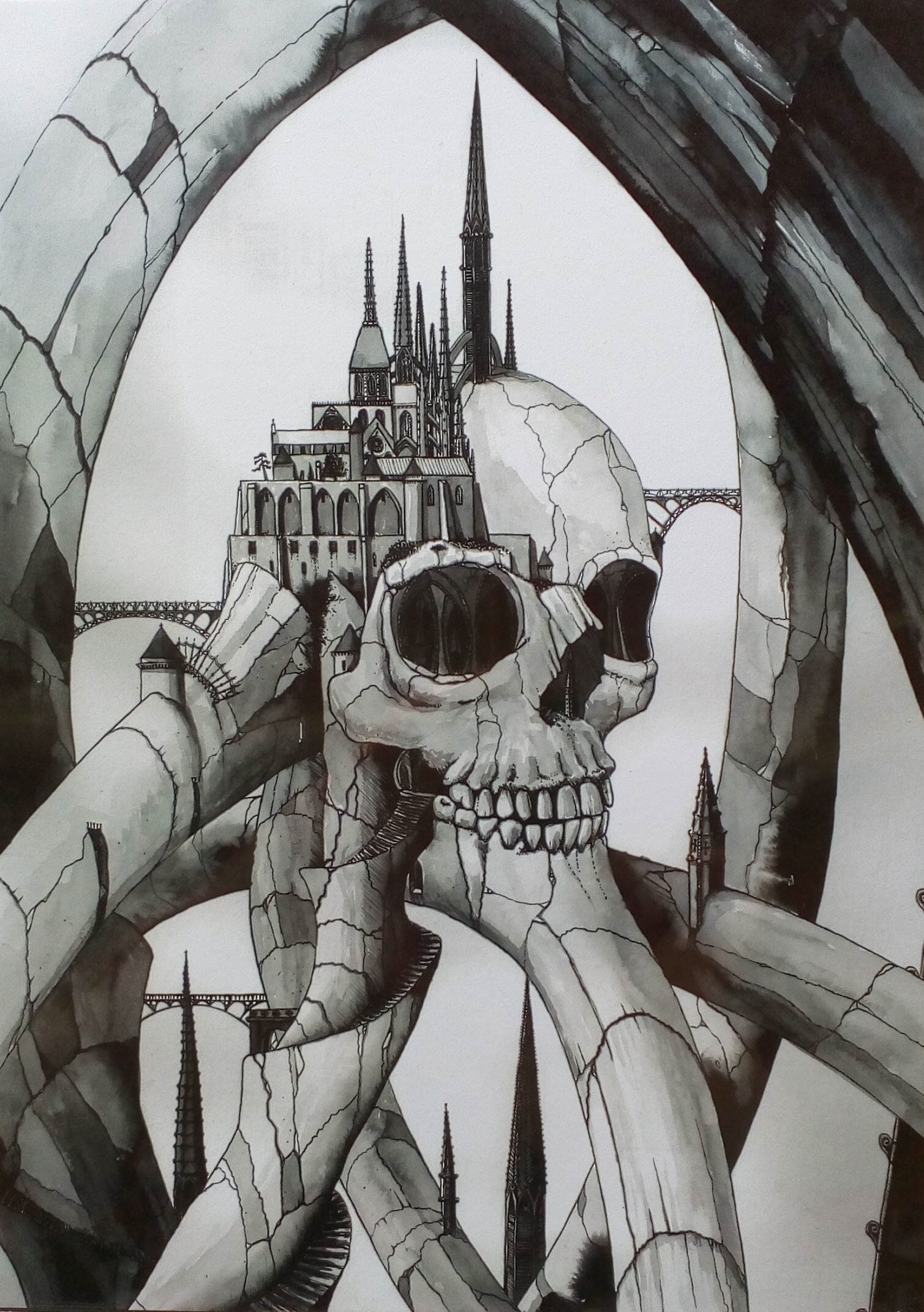 SKULL LANDSCAPE/ A4 Print/ Gothic Print/ Occult Print/ Death's Head ...