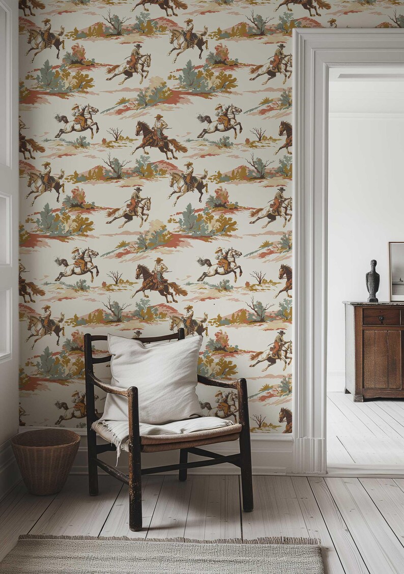 Cowboy Horse Peel and Stick Wallpaper Mural, Western Nursery Decor 089 ...