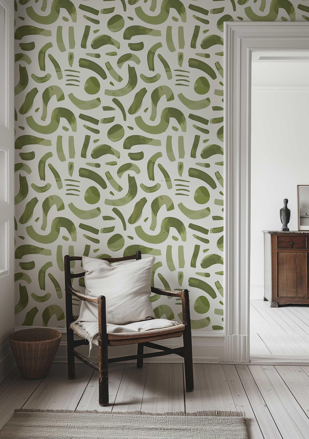 Green Abstract Wallpaper, Preppy Peel and Stick Wall Mural, Geometric ...
