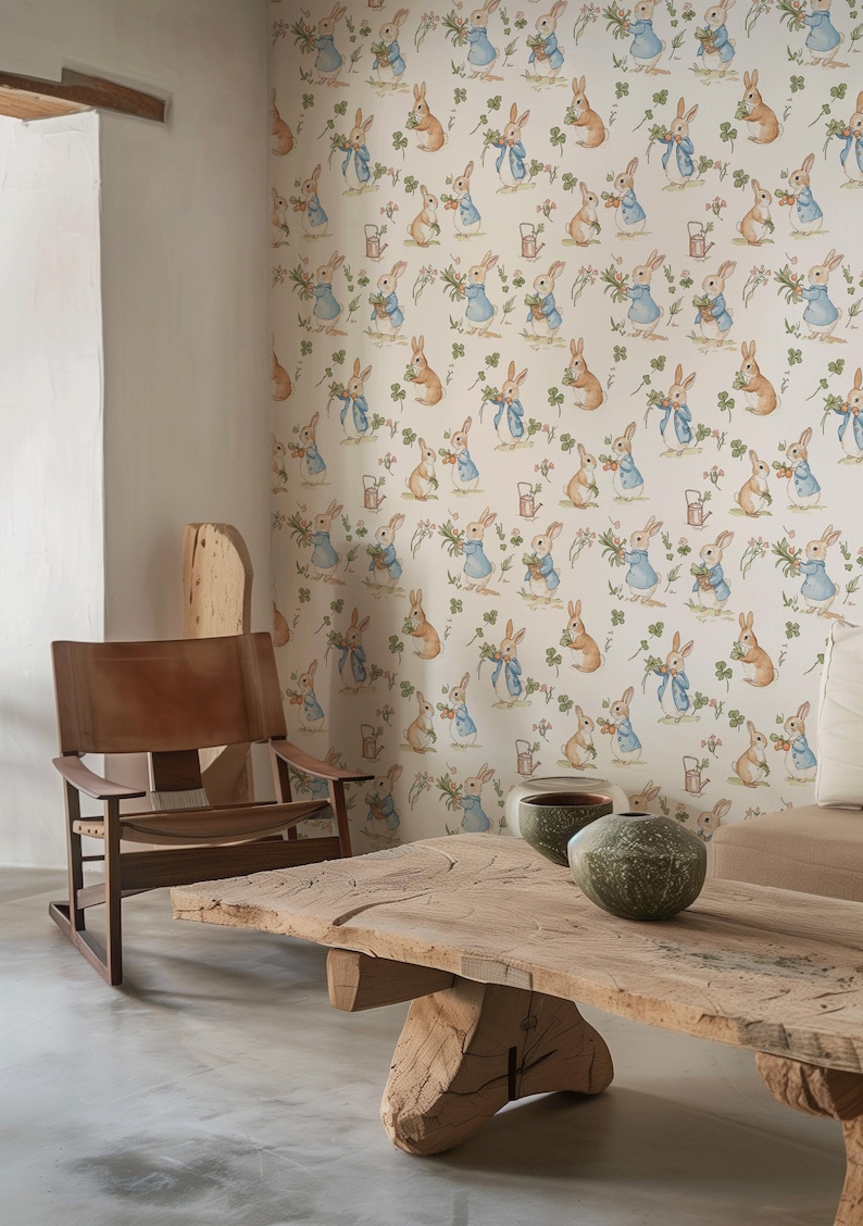 Vintage Bunny Wallpaper, Rabbit Peel and Stick Wall Mural, Retro Animal ...