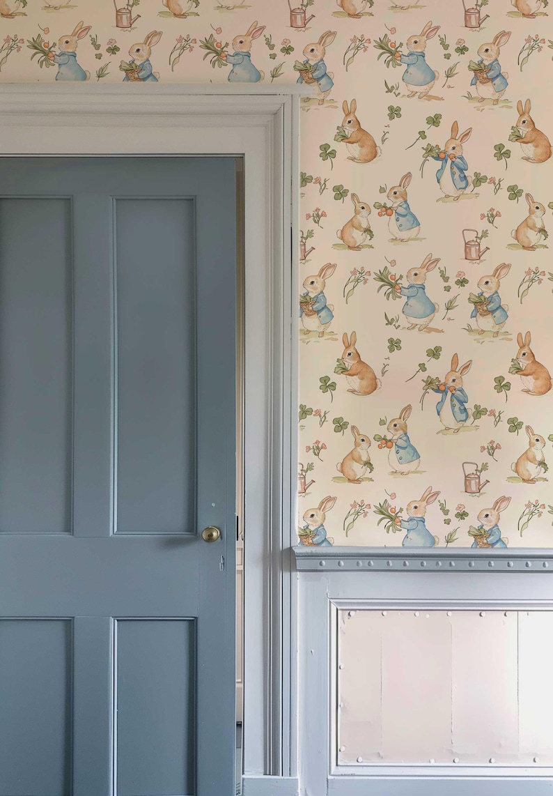 Vintage Bunny Wallpaper, Rabbit Peel and Stick Wall Mural, Retro Animal ...