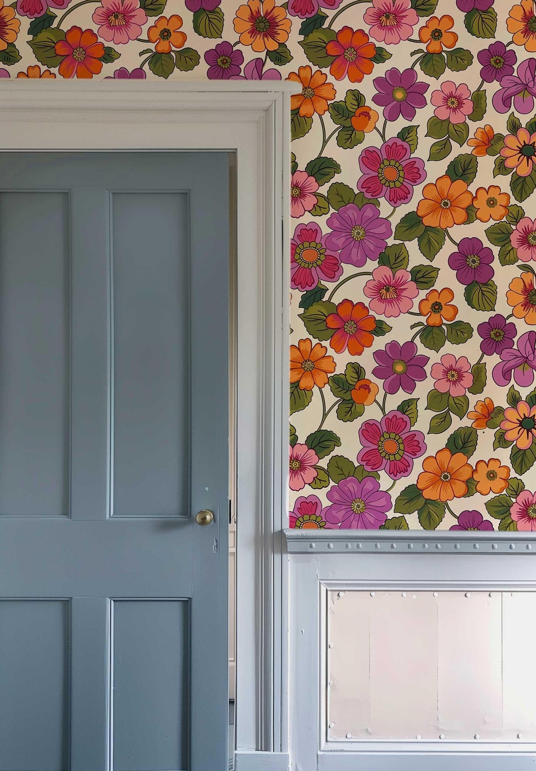 Colorful Preppy Floral Mural, Funky Flower Peel and Stick Wallpaper ...