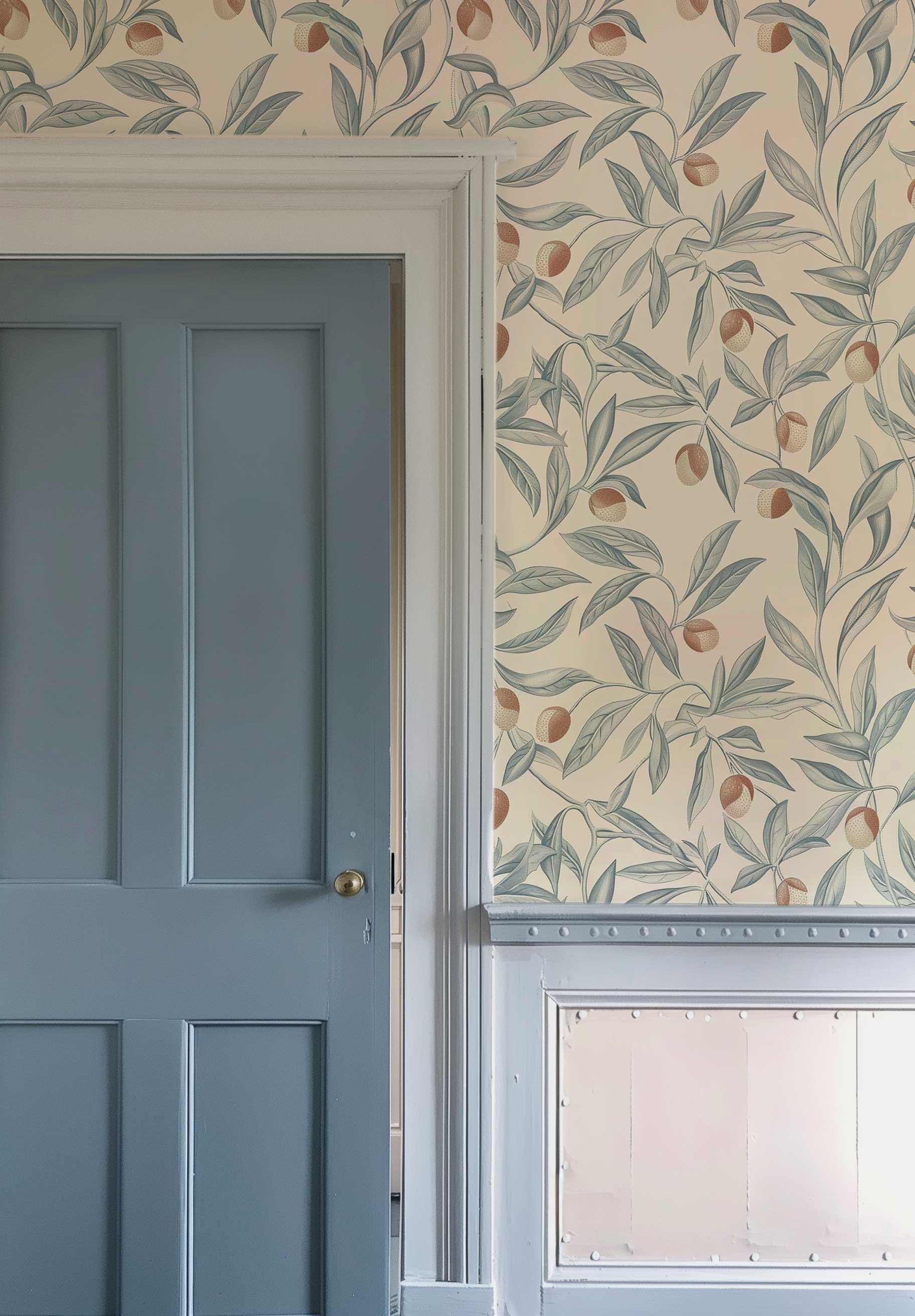 Muted Blue Botanical Peel and Stick Wallpaper: Berry Accents - Etsy