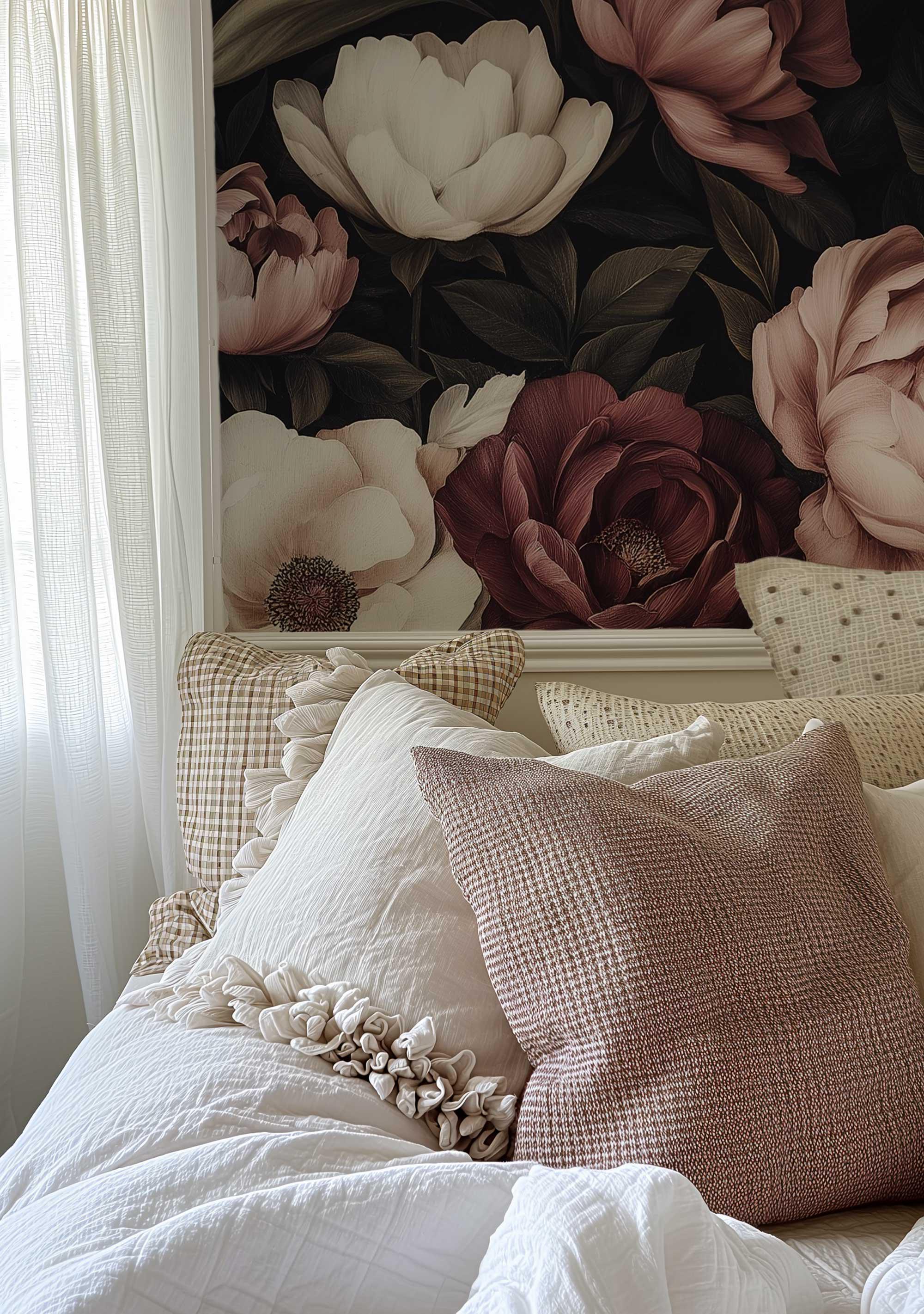 Peonies Floral Wallpaper: Dark Gothic Peel and Stick Wall Mural - Etsy
