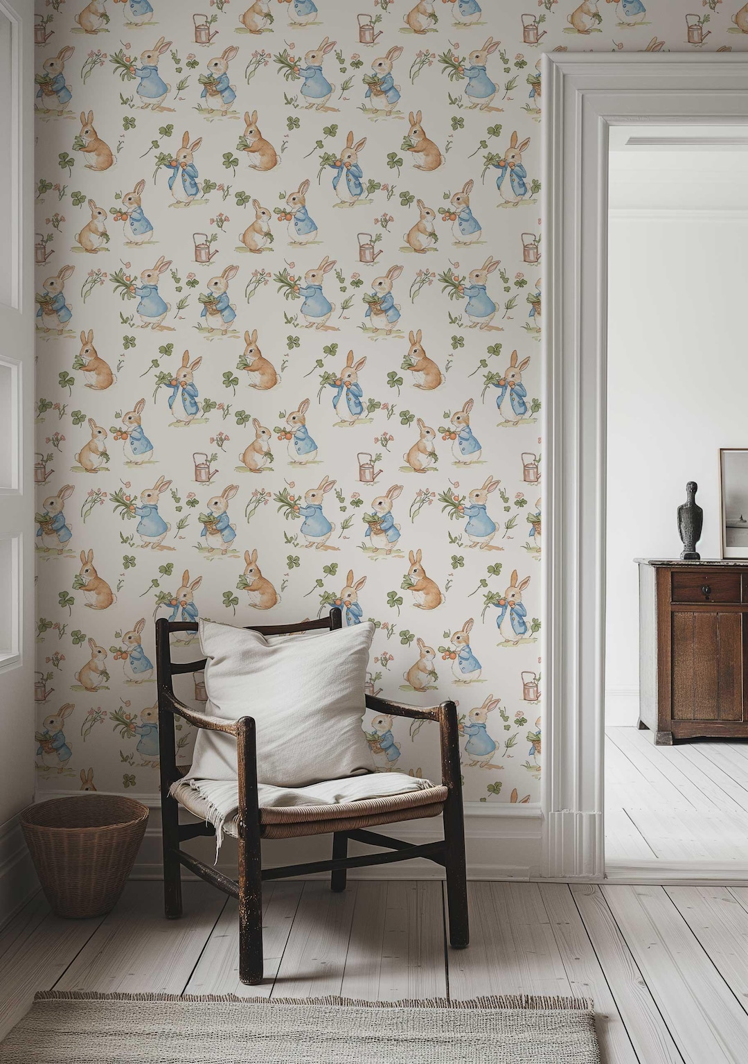 Vintage Bunny Wallpaper, Rabbit Peel and Stick Wall Mural, Retro Animal ...