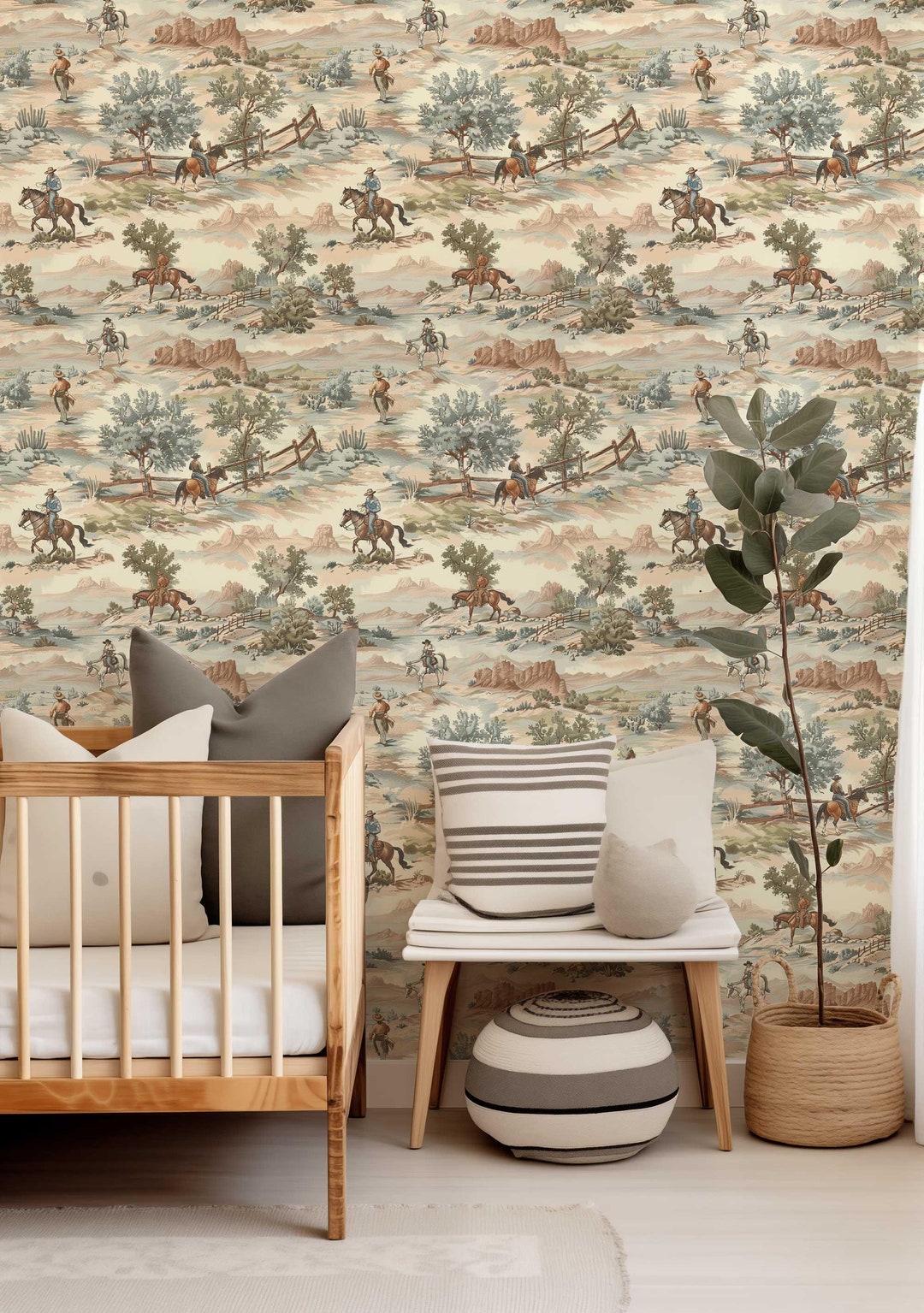 Rustic Western Removable Wallpaper Mural, Cowboy Peel and Stick Wall ...