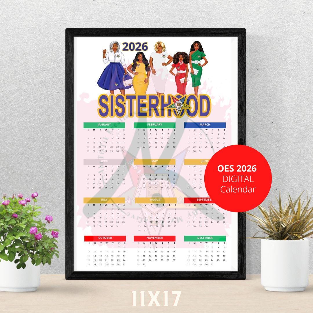 2026 Order of the Eastern Star PRINTABLE Year at a Glance Calendar ...